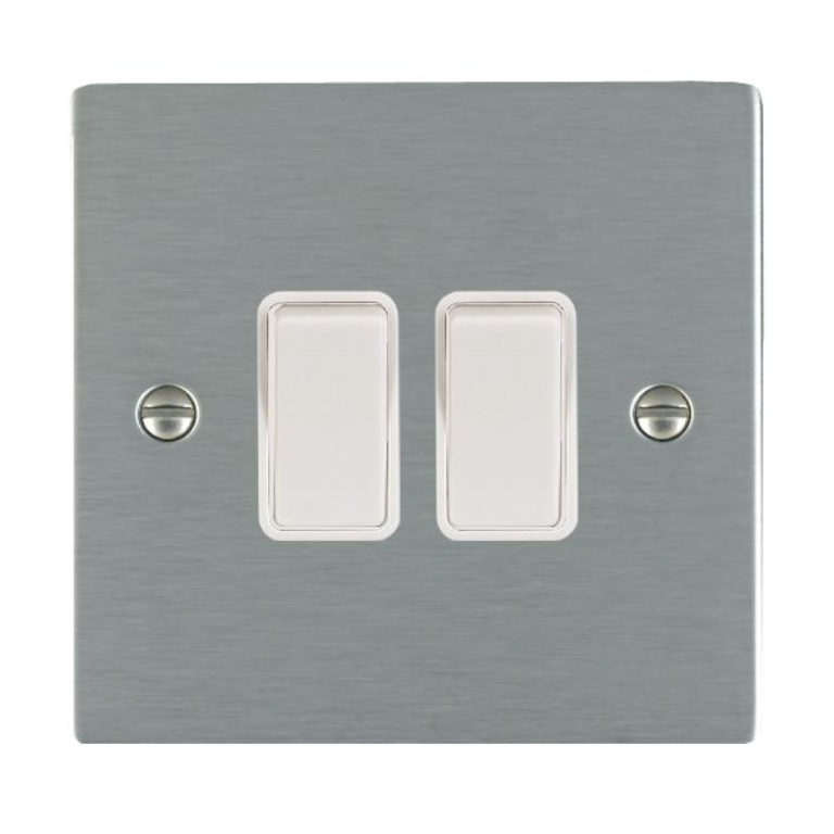 Hamilton Sheer Satin Steel 2 Gang 10AX 2 Way Switch with White Rockers ...