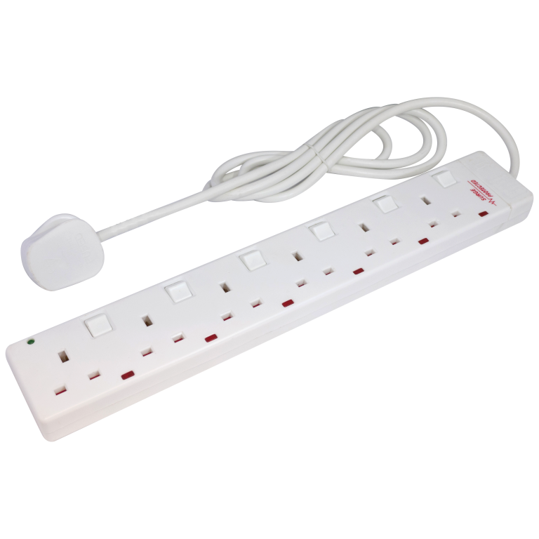 Selectric 2M 6 Gang 13A Anti-Surge/Spike Extension Lead with Green ...
