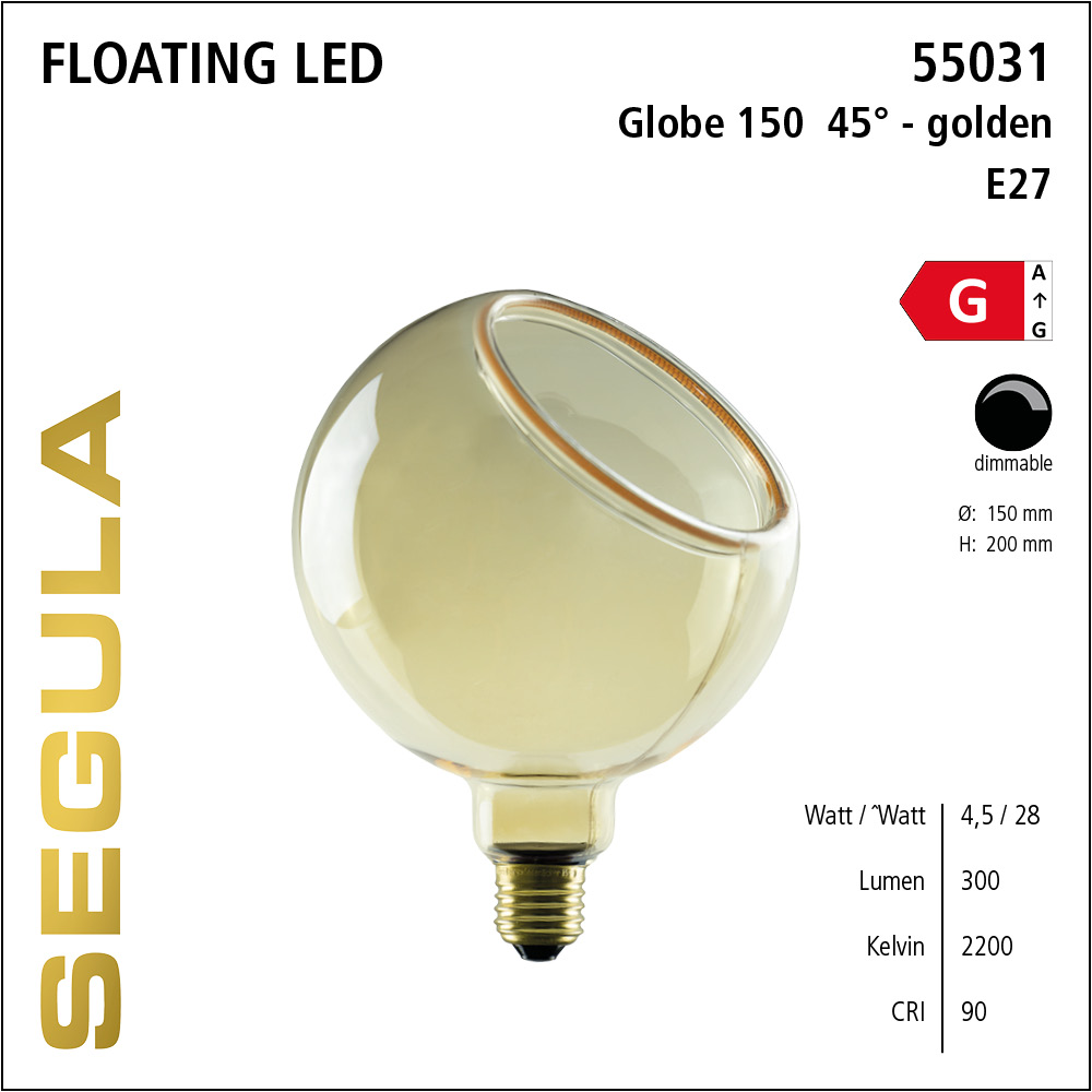 Segula Floating Line 4.5W 2200K Dimmable E27 Gold Globe 150 LED Bulb - 45° | UKES