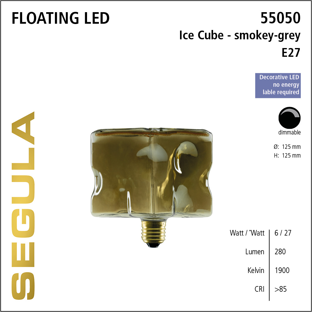 Segula Floating Line 6W 1900K Dimmable E27 Smokey Grey Ice Cube LED ...