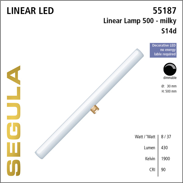 Segula Linear Line 8W 1900K Dimmable S14d 500mm Milky LED Bulb | UKES