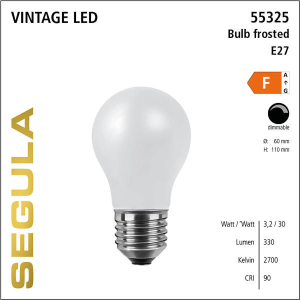 Segula Vintage Line 3.2W 2700K Dimmable E27 Frosted LED Bulb | UKES