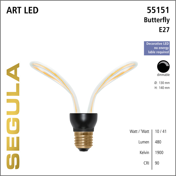 Segula Art Line 10W 1900K Dimmable E27 Clear Butterfly LED Bulb | UKES