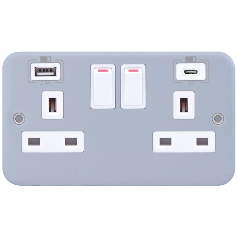 Selectric Metal Clad 2 Gang 13A Switched Socket with USB C and A ...