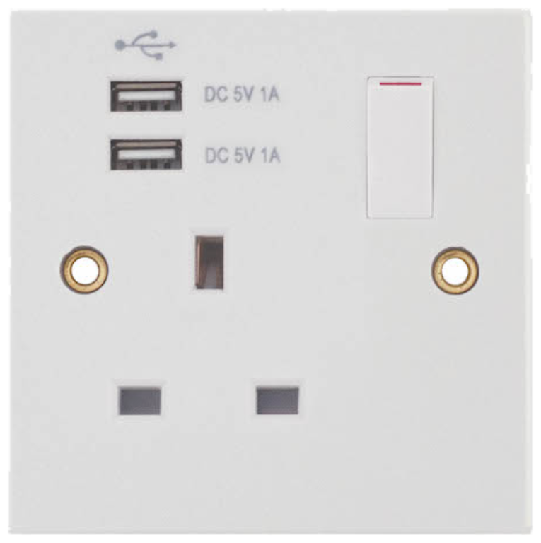 Selectric Square 1 Gang 13A Switched Socket with Twin USB Outlet | UKES