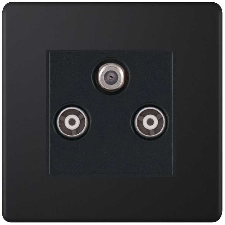 Selectric 5M-Plus Matt Black Triplex SAT/TV/FM Socket with Black Insert ...