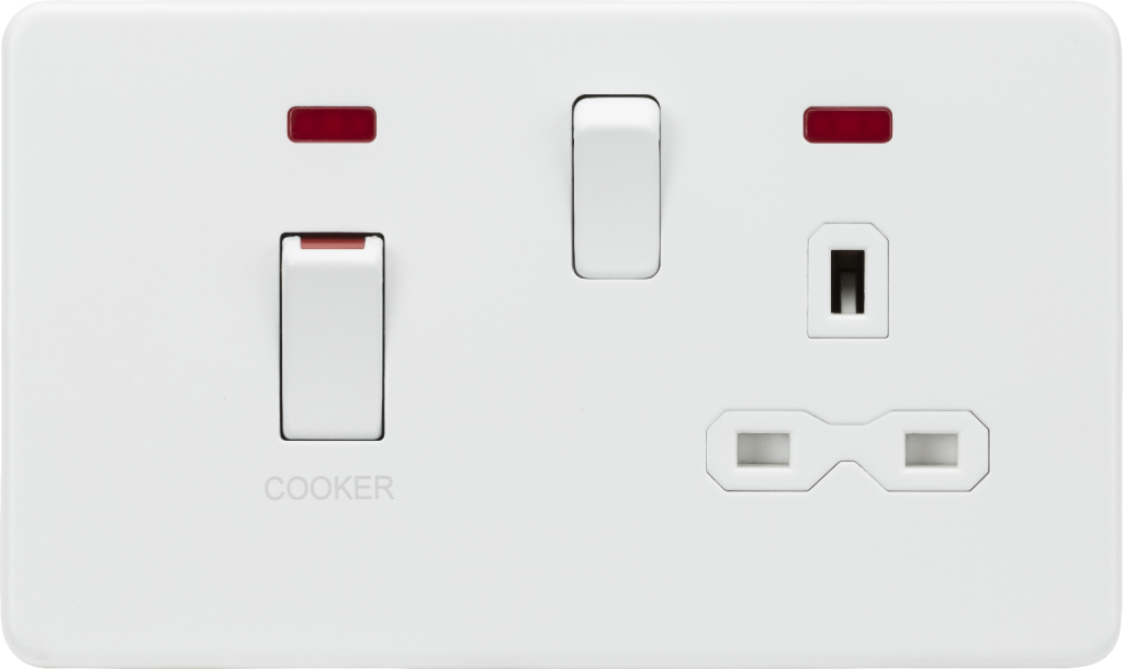 Knightsbridge Screwless Matt White Cooker Switch and 13A Switched ...