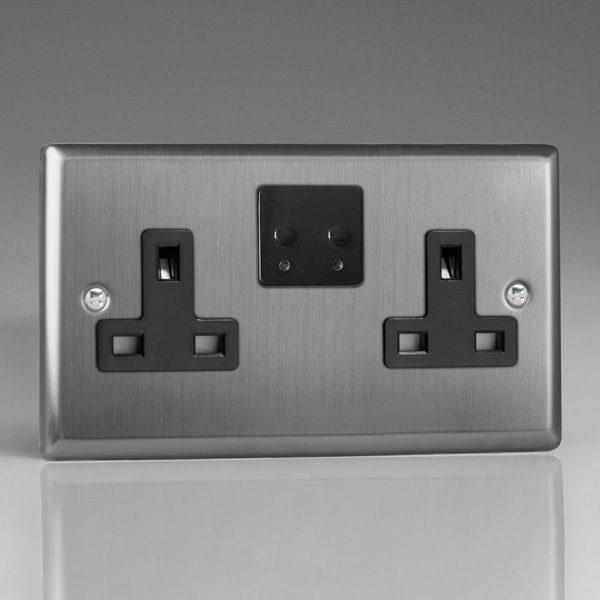 Varilight Classic V-Pro Smart Brushed Steel 2 Gang 13A SP WiFi Switched ...