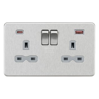 Knightsbridge 13A 2 Gang DP Socket, Dual USB A+C (SFR9945BCG) | UKES
