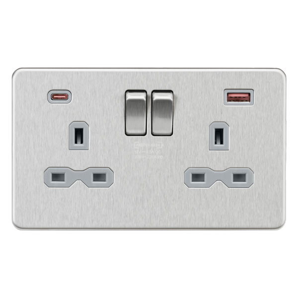 Knightsbridge 13A 2 Gang DP Socket, Dual USB A+C (SFR9945BCG) | UKES