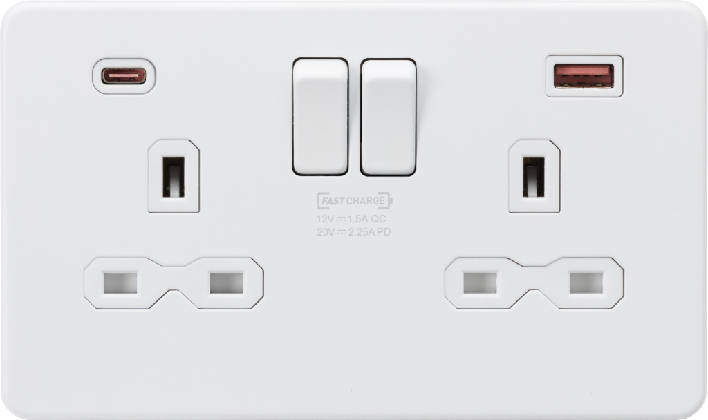 Knightsbridge Screwless Matt White 13A 2 Gang DP Switched Socket with ...