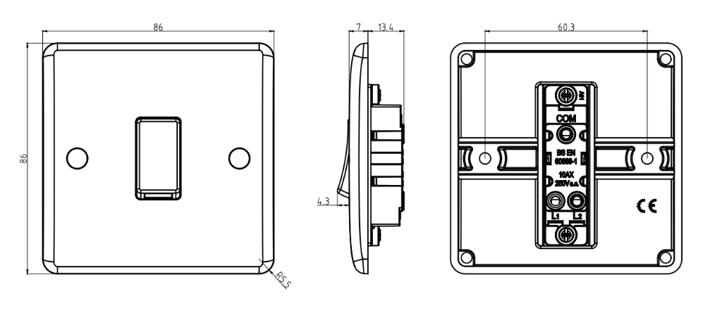 Knightsbridge Curved Edge Anthracite 10AX 1 Gang 2 Way Switch with ...