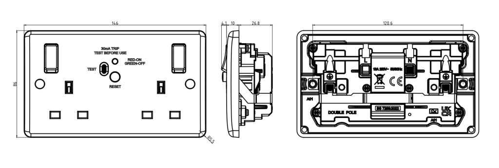 Knightsbridge Curved Edge Anthracite 13A 2 Gang DP Switched RCD Socket ...
