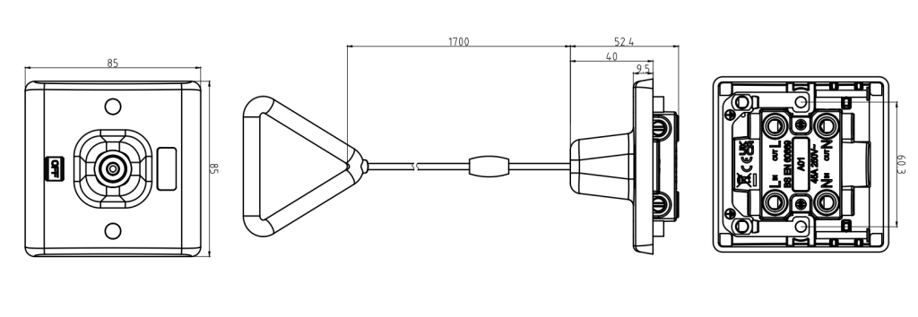 Knightsbridge White 50A Double Pole Pull Cord Switch with Grey Bangle ...