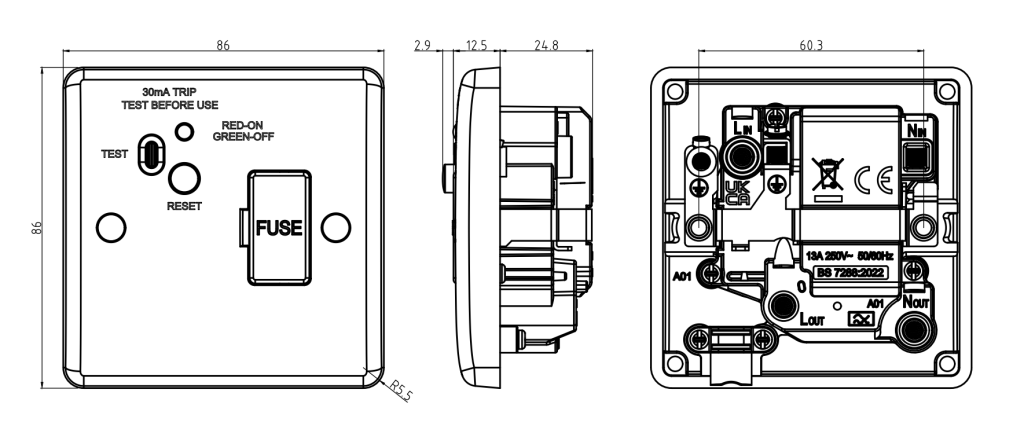 Knightsbridge Curved Edge Anthracite 13A Unswitched RCD Fused Spur Unit ...