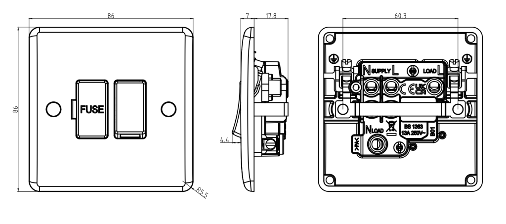 Knightsbridge Curved Edge Anthracite 13A Switched Fused Spur Unit with ...