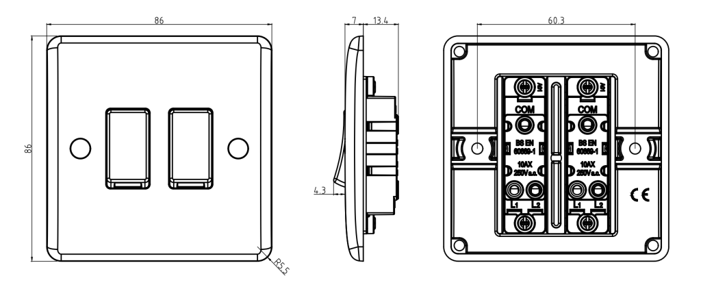 Knightsbridge Curved Edge Anthracite 10AX 2 Gang 2 Way Switch with ...