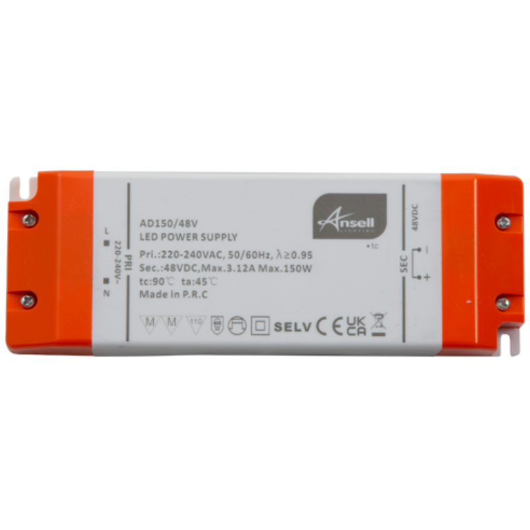 Ansell Lighting AD150/48V 150W 48V IP20 Non-Dimmable LED Driver | UKES