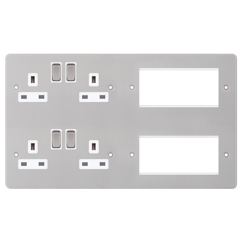 Selectric 7M-Pro Satin Chrome 2x2 Gang DP Switched Socket with 2x4 ...
