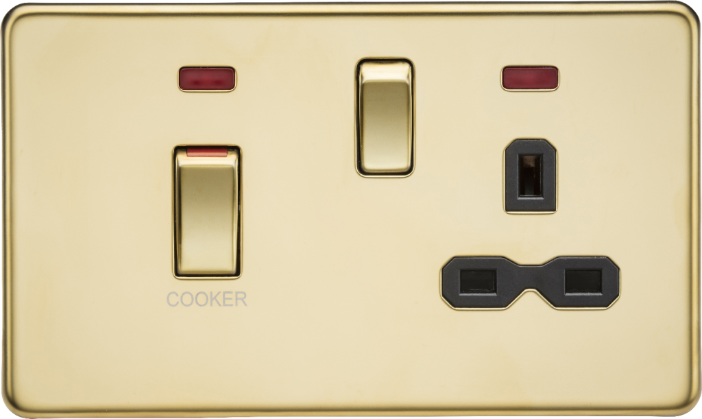 Knightsbridge Screwless Polished Brass Cooker Switch and 13A Switched ...