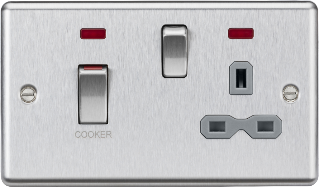 Knightsbridge Rounded Edge Brushed Chrome Cooker Switch and 13A ...