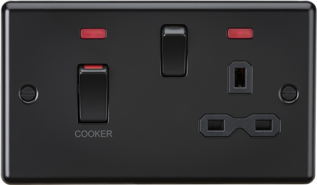 Knightsbridge Rounded Edge Matt Black Cooker Switch and 13A Switched ...