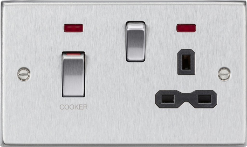 Knightsbridge Square Edge Brushed Chrome Cooker Switch and 13A Switched ...
