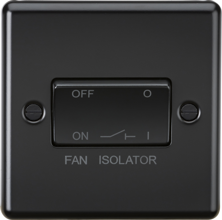 Knightsbridge Rounded Edge Matt Black 10A 3 Pole Fan Isolator Switch | UKES