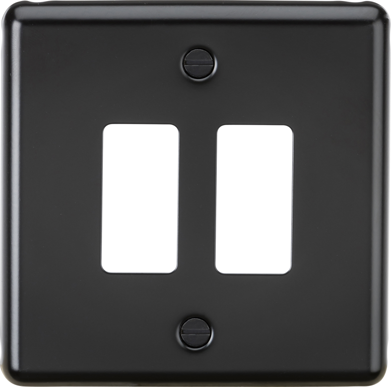 Knightsbridge Rounded Edge Matt Black 2 Gang Grid Faceplate | UKES