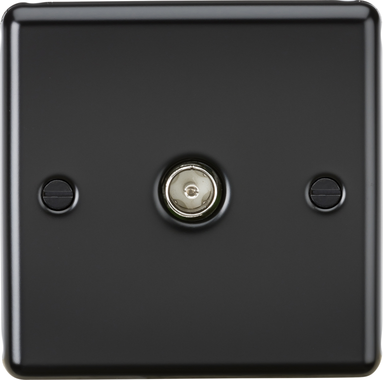 Knightsbridge Rounded Edge Matt Black Non-Isolated TV Coaxial Outlet | UKES