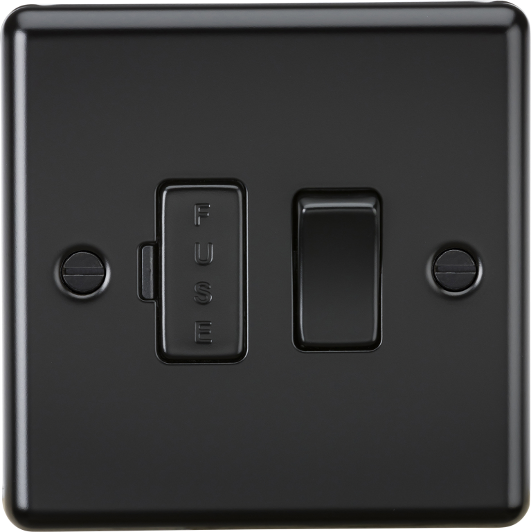 Knightsbridge Rounded Edge Matt Black 13A Switched Fused Spur Unit | UKES