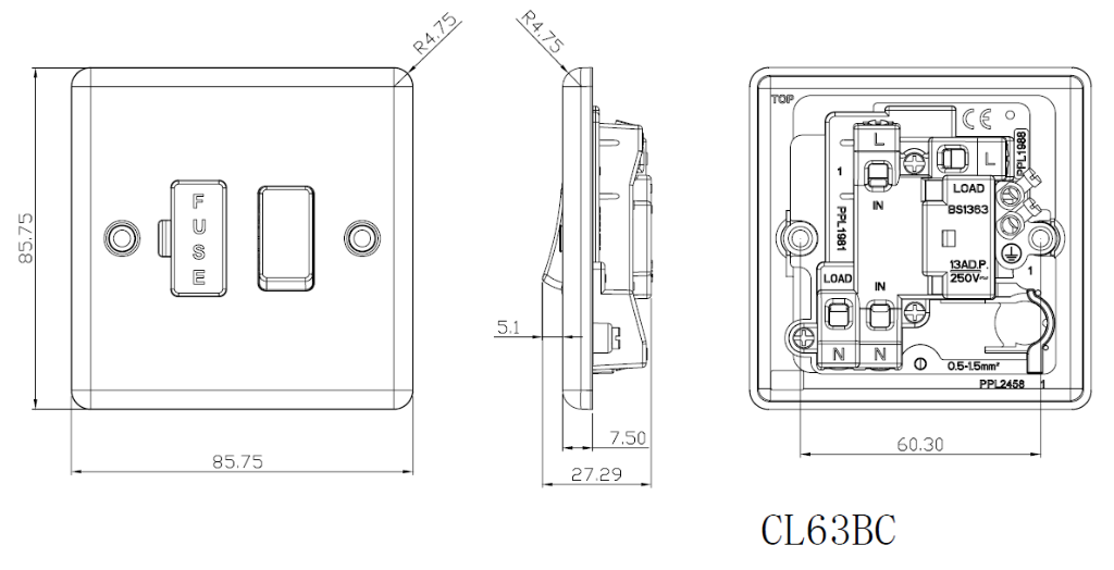Knightsbridge Rounded Edge Matt Black 13A Switched Fused Spur Unit | UKES