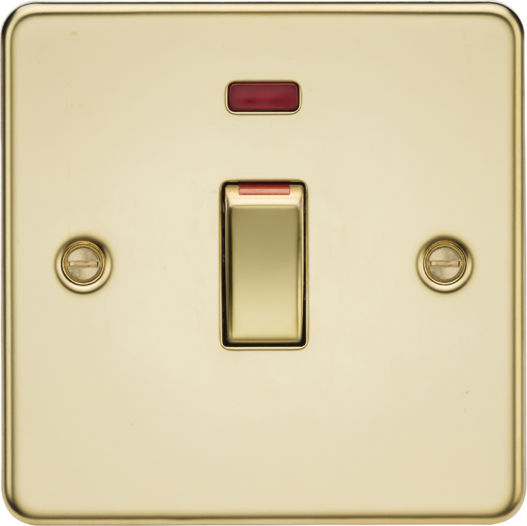 Knightsbridge Flat Plate Polished Brass 45A Cooker Switch with Neon ...