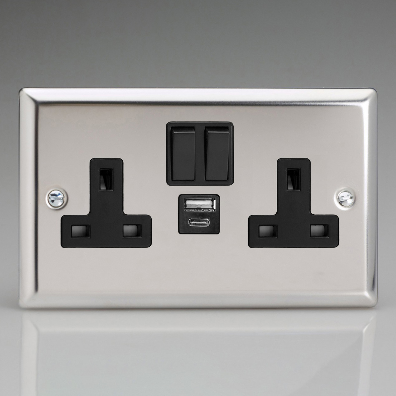 Varilight Classic Mirror Chrome 2 Gang 13A Switched Socket with 1x USB ...