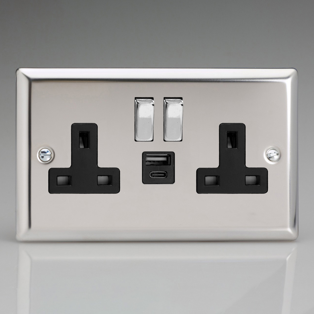 Varilight Classic Mirror Chrome 2 Gang 13A Switched Socket and 20W ...