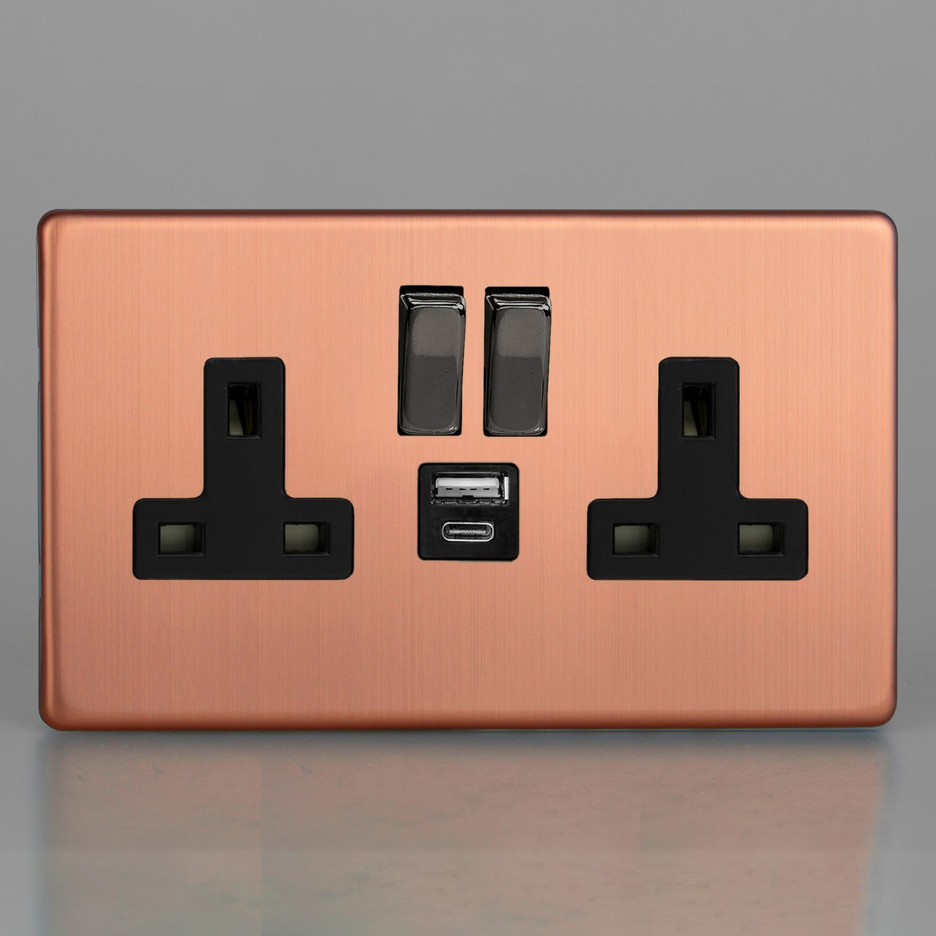 Varilight Urban Screwless Brushed Copper 2 Gang 13A Switched Socket ...