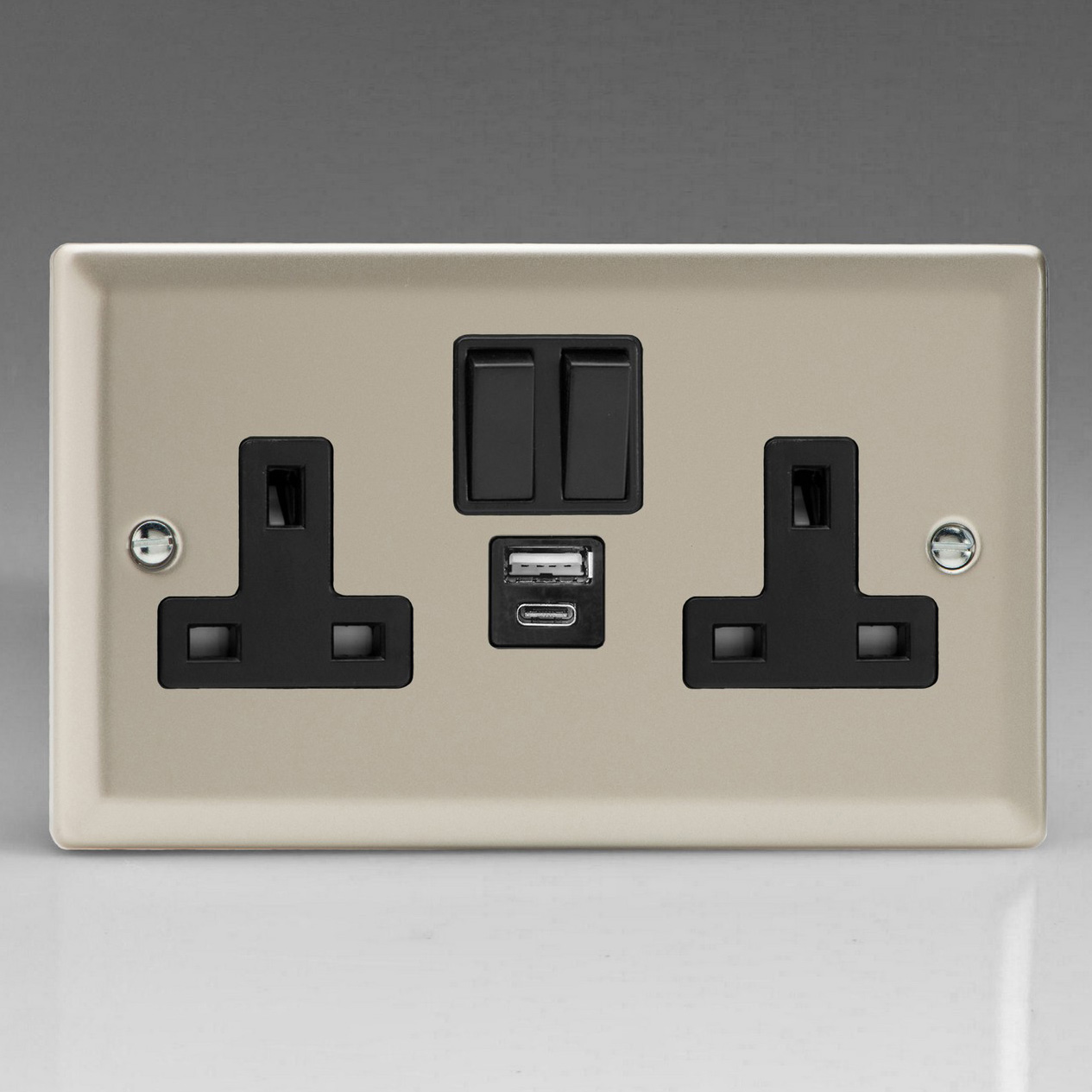 Varilight Classic Satin Chrome 2 Gang 13A Switched Socket with 1x USB-A ...