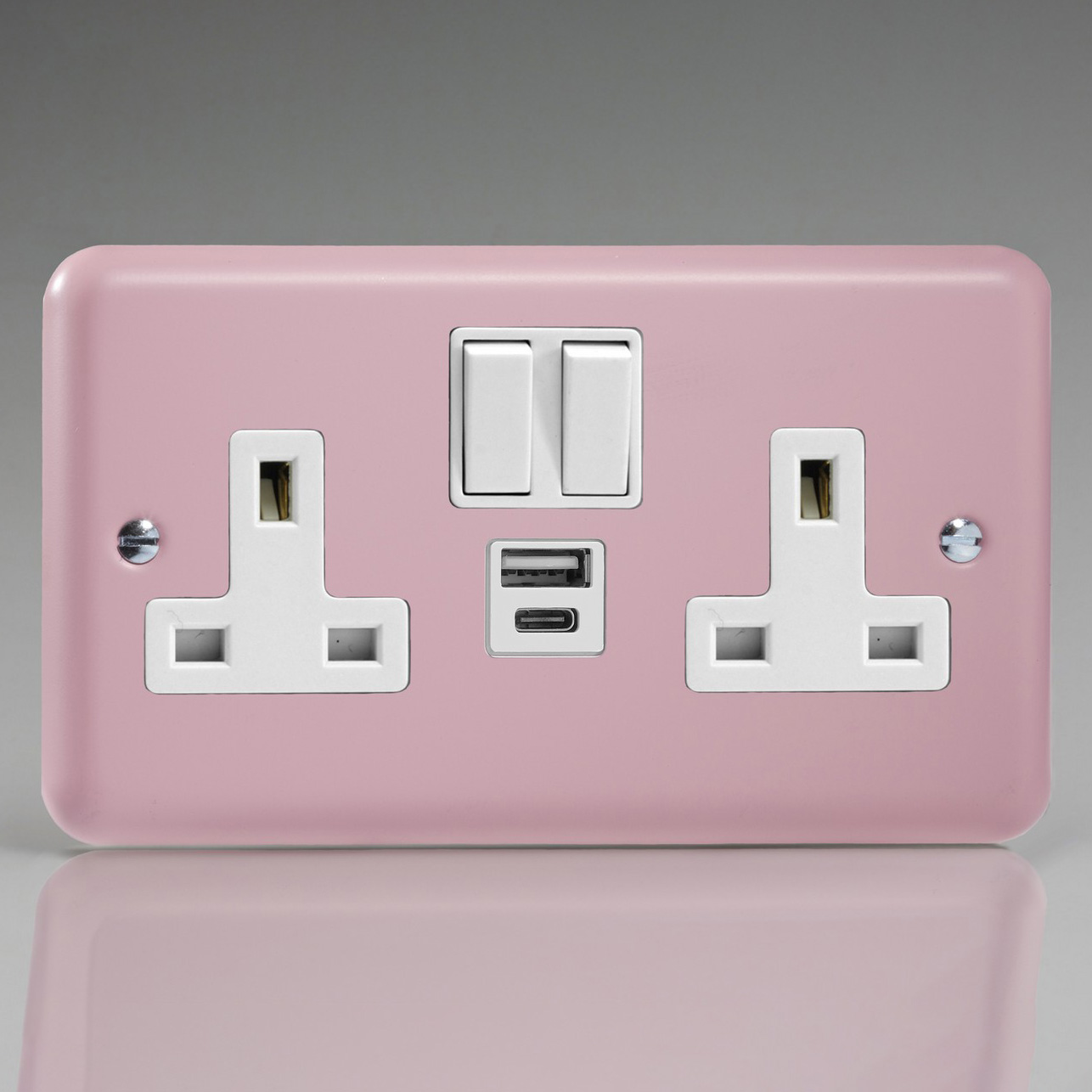 Varilight Lily Rose Pink 2 Gang 13A Switched Socket and 20W Shared USB ...