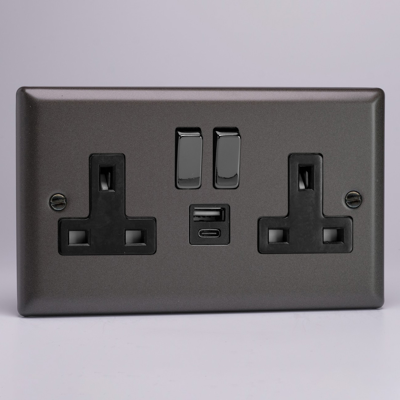 Varilight Classic Graphite 21 2 Gang 13A Switched Socket and 20W Shared ...