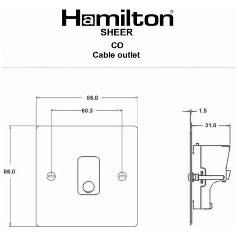 Hamilton Sheer Bright Chrome 20A Cable Outlet with Black Insert | UKES