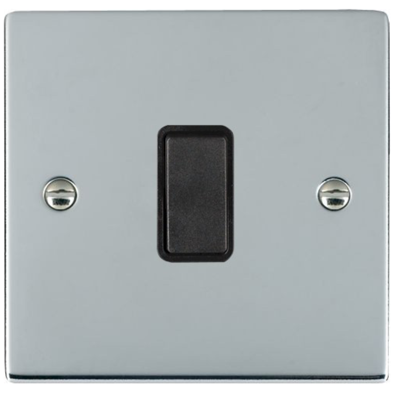 Hamilton Sheer Bright Chrome 1 Gang 10AX 2 Way Switch with Black Rocker ...