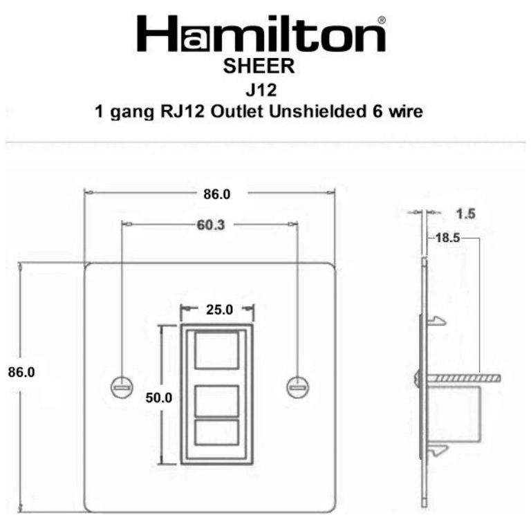Hamilton Sheer Bright Chrome 1 Gang Unshielded RJ12 Socket with Black ...