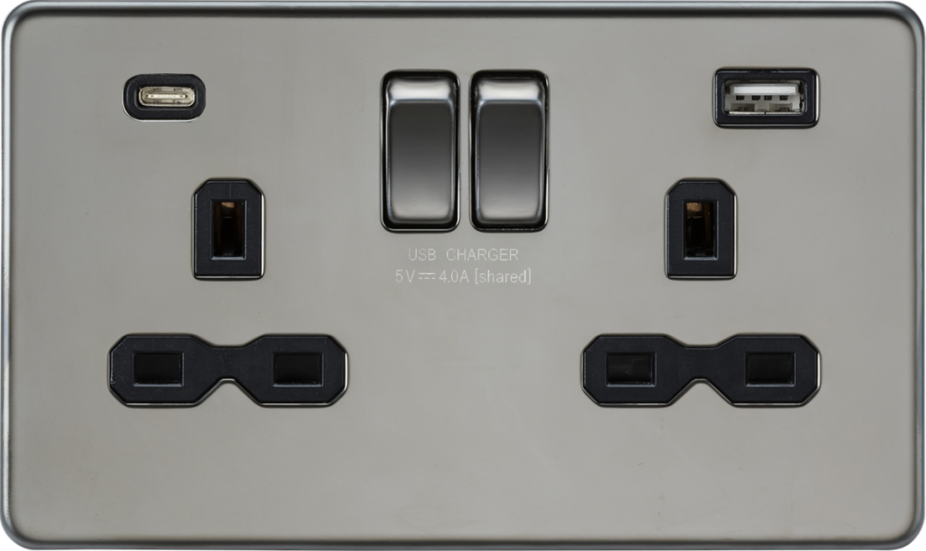 Knightsbridge Screwless Black Nickel 13A 2 Gang SP Switched Socket with ...