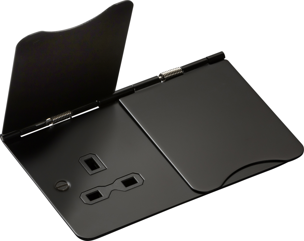 Knightsbridge Flat Plate Matt Black 13A 2 Gang Floor Socket - Black ...