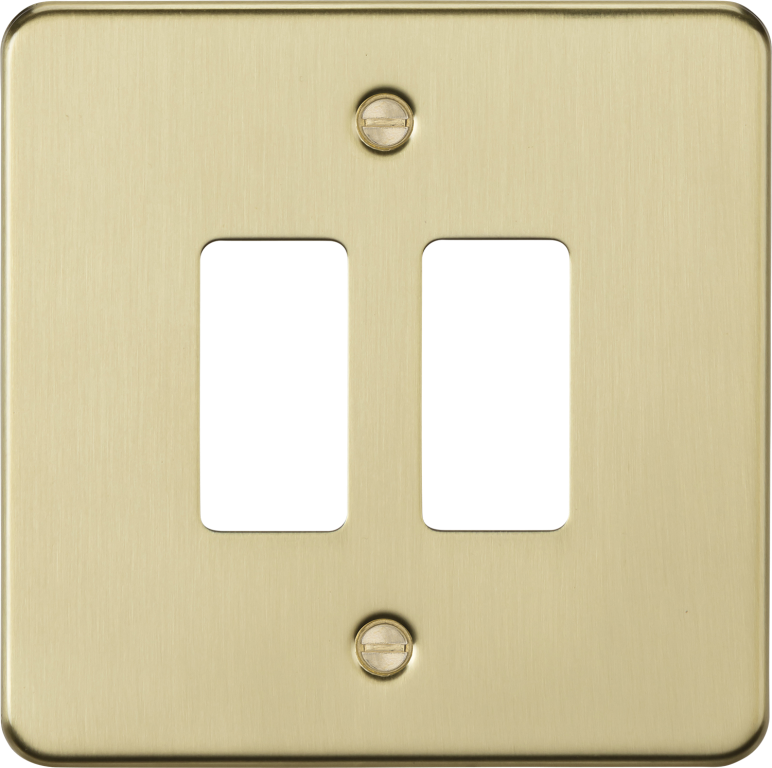 Knightsbridge Flat Plate Brushed Brass 2 Gang Grid Faceplate | UKES