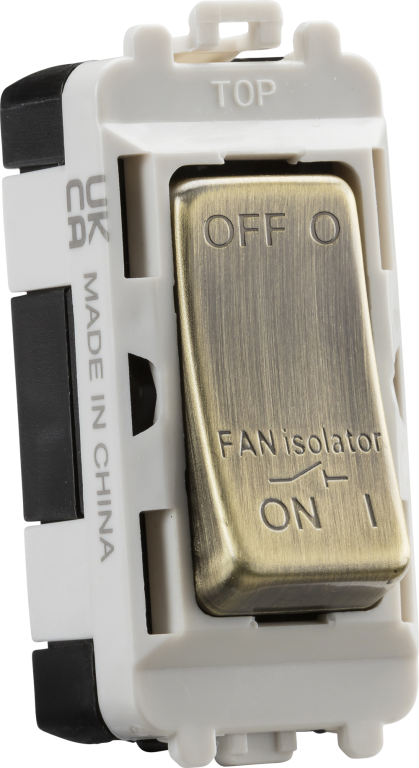 Knightsbridge Grid Antique Brass 10A Fan Isolator Switch Module | UKES