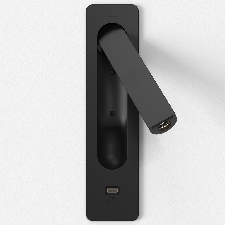 Astro Keta Matt Black LED Wall Light with USB A Port | UKES