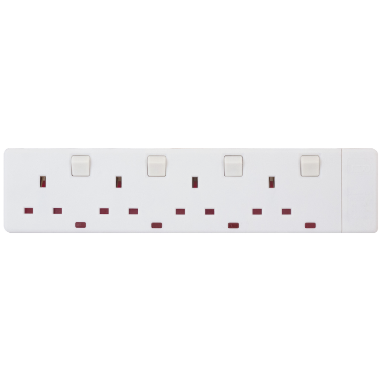 Selectric White 4 Gang 13A Square Edged Trailing Socket with Neons ...