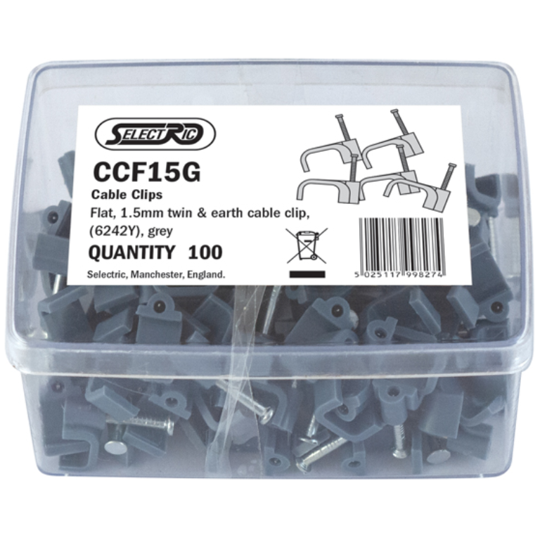 Selectric Grey 2.5mm Flat Twin & Earth Cable Clips - 100 Pack | UKES