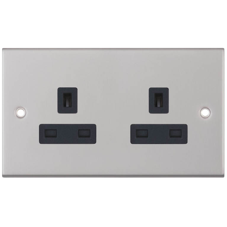 Selectric 5M Satin Chrome 2 Gang 13A Unswitched Socket with Black ...